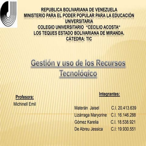 Gestion de los recursos tecnologicos | PPTX | Technology & Computing