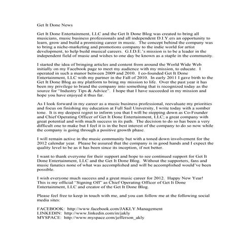 Get It Done News: FAREWELL | DOC