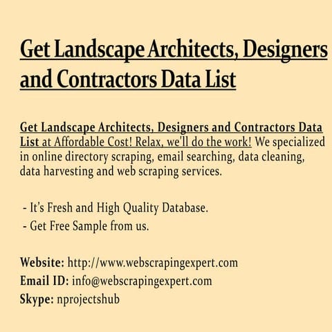 Get Landscape Architects, Designers and Contractors Data List | PPTX
