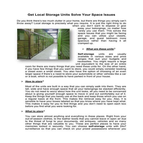 Get local storage units solve your space issues | DOCX