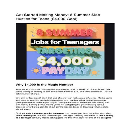 Get Started Making Money: 8 Summer Side Hustles for Teens ($4,000 Goal ...