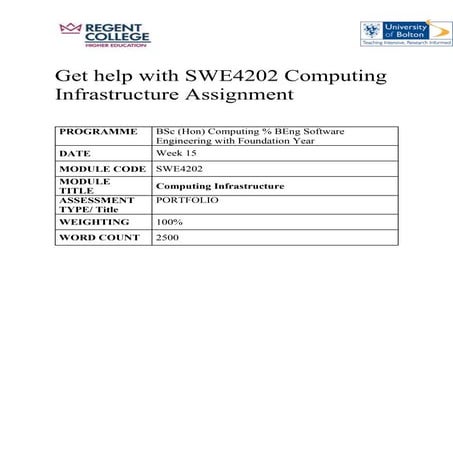 Get help with SWE4202 Computing Infrastructure Assignment | DOCX