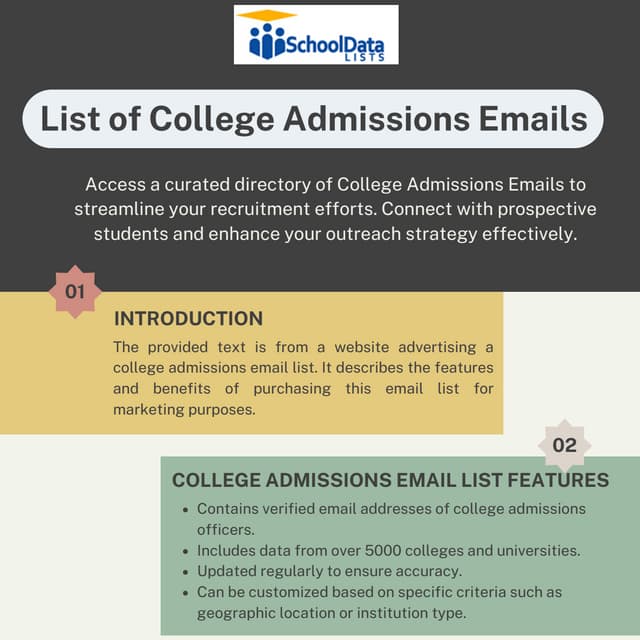 Get the List of College Admissions Emails from SchoolDataLists.pdf