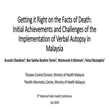 Getting it Right on the Facts of Death: Initial Achievements and ...