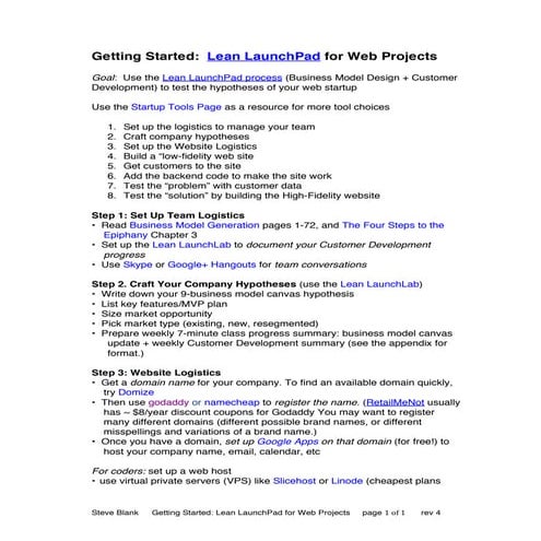 Getting started for lean launch pad web projects rev4 | PDF