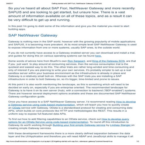 Getting Started With Sap Fiori Net Weaver Gateway And Sapui5 Pdf 