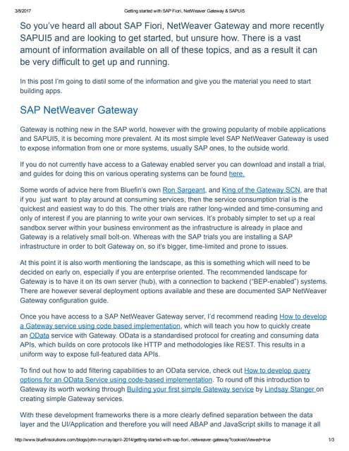 Getting Started With Sap Fiori Net Weaver Gateway And Sapui5 Pdf