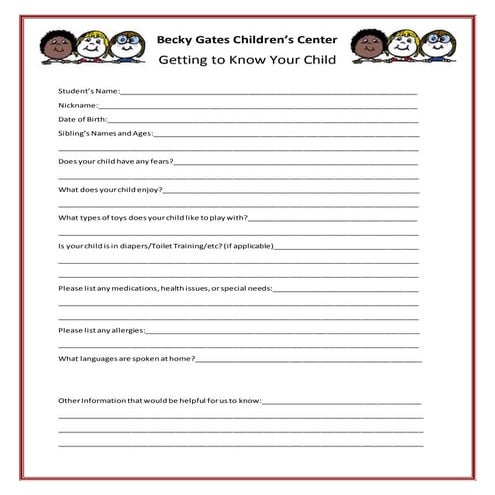 Getting to Know Your Child | DOCX | Parenting Children Aged 4-11 ...