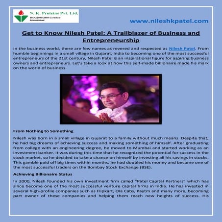Get To Know Nilesh Patel A Trailblazer Of Business And Entrepreneurship