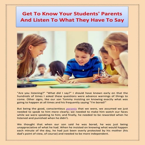 Get To Know Your Students' Parents And Listen To What They Have To Say ...