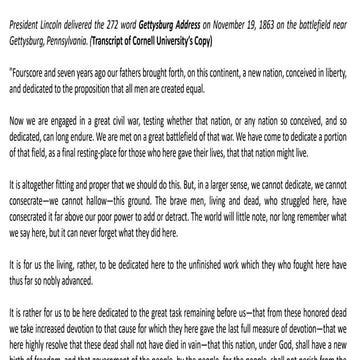 Gettysburg Address, world-famous speech delivered by U.S. Pres. Abraham ...