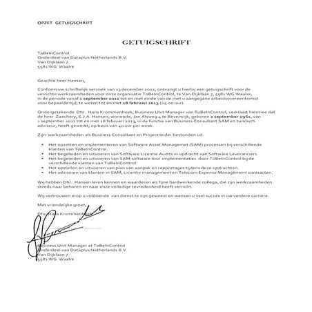 Referentie als Business Consultant SAM & Juridisch adviseur | PDF