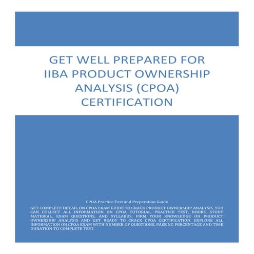Get Well Prepared for IIBA Product Ownership Analysis (CPOA ...