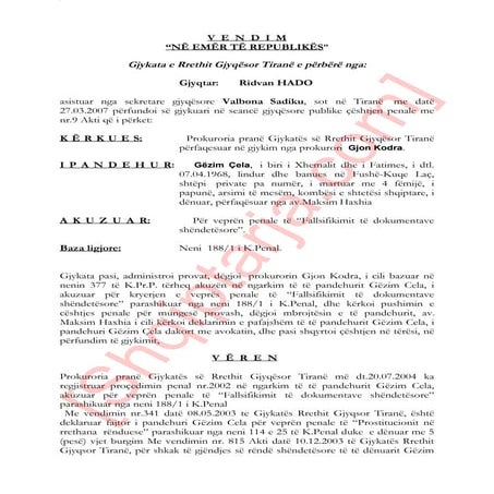 Gezim Çela 1, vendimi nr 446 | PDF