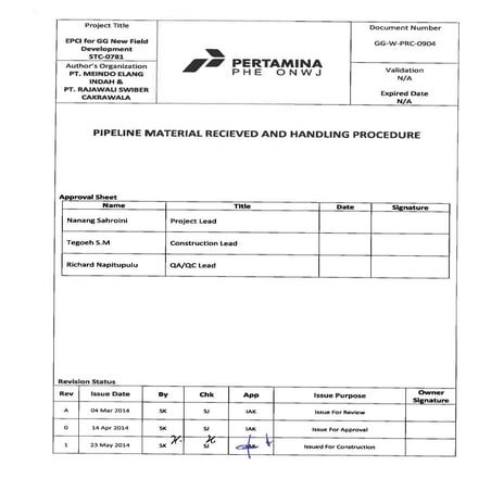 Gg w-prc-0904~1 pipeline material reveived and handling procedure | PDF