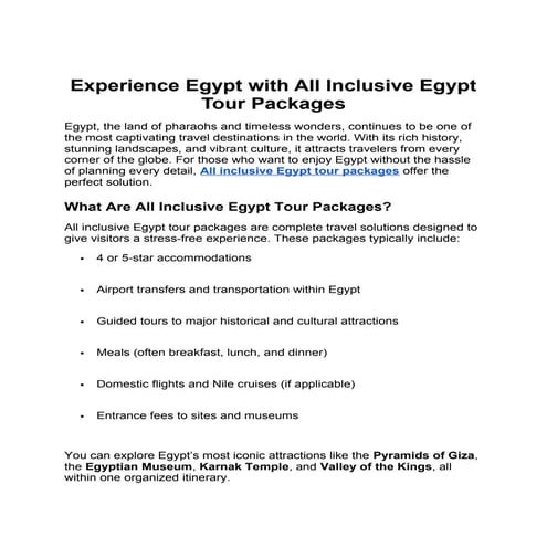 Experience Egypt with All Inclusive Egypt Tour Packages | DOCX