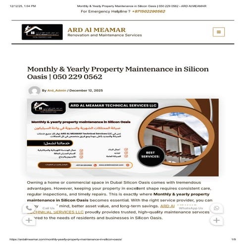 Monthly & yearly property maintenance in Silicon Oasis | PDF