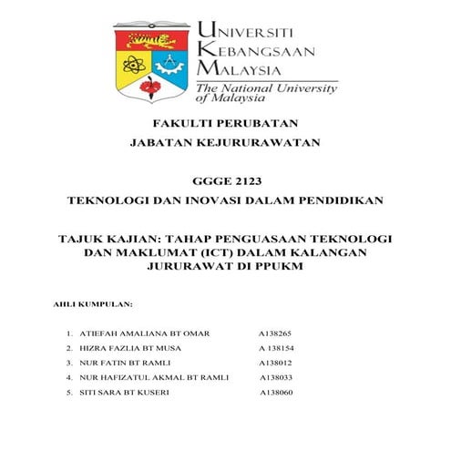 Ggge 2123 esei tahap penguasaan ict dalam kalangan jururawat di ppukm | PDF