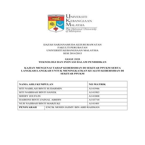 LANGKAH-LANGKAH MENINGKATKAN KUALITI KEBERSIHAN DI PPUKM | DOC