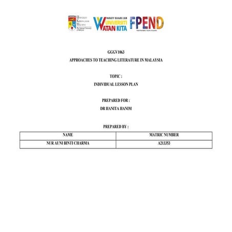 GGGV1063_ LESSON PLAN NURAUNIBINTICHARMA | PDF
