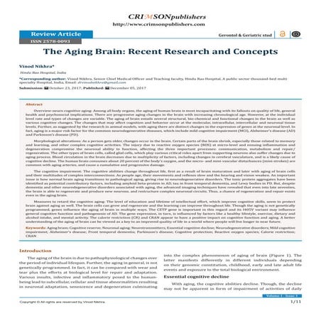 The Aging Brain: Recent Research and Concepts-Crimson Publishers | PDF ...