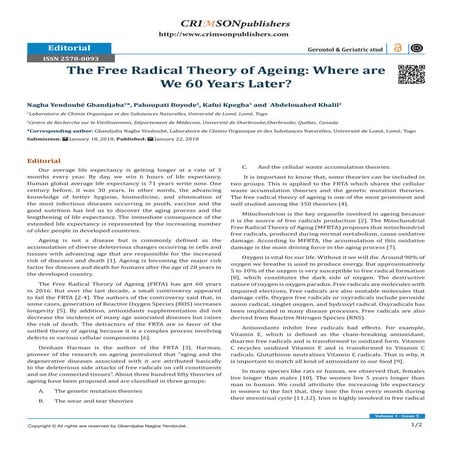 Crimson Publishers-The Free Radical Theory of Ageing: Where are We 60 ...