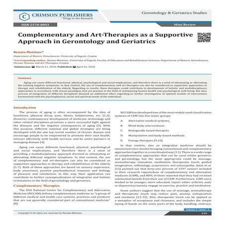 Complementary and Art-Therapies as a SupportiveApproach in Gerontology ...