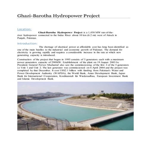 Ghazi Barotha Hydro power Projec | DOCX