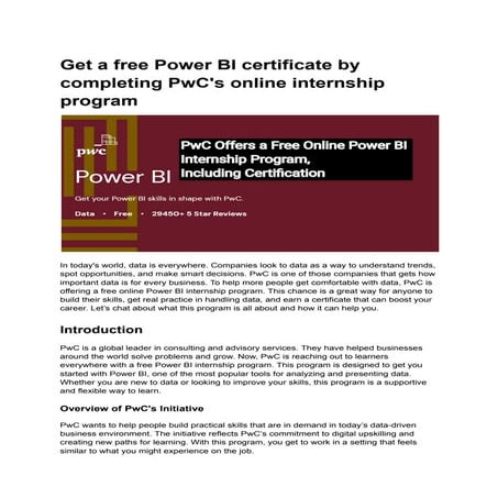 Get a free Power BI certificate by completing PwC's online internship program. | PDF