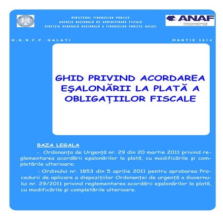 Ghid privind acordarea esalonarii la plata a obligatiilor fiscaleGhid esalonare-plata | PDF