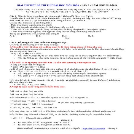 Giai chi tiet de thi thu dai hoc mon hoa so 9 | DOC