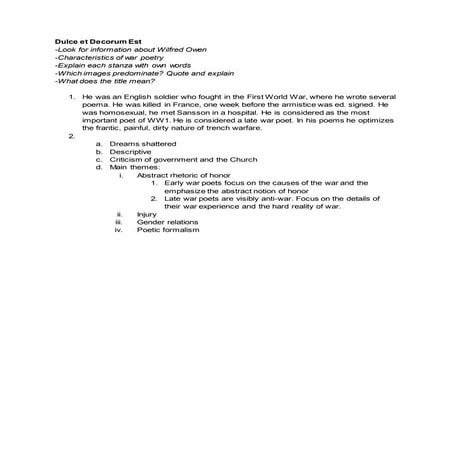 Dulce Et Decorum Est Essay | PDF