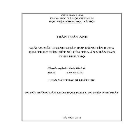 Giải quyết tranh chấp hợp đồng tín dụng qua thực tiễn xét xử của tòa án ...