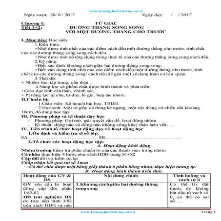 Giáo án hình học 8 cả năm ( 3 cột ) soạn theo 5 hoạt động trường học ...