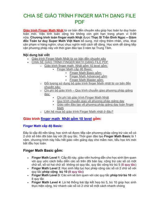 Giáo trình toán tư duy finger math của Soroban Super Math Việt Nam | PDF