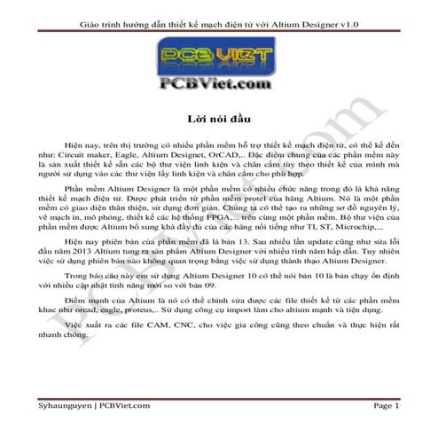 Giao trinh thiet ke mach dien tu voi altium designer v1.0[syhau nguyen pcb viet] (1) | PDF