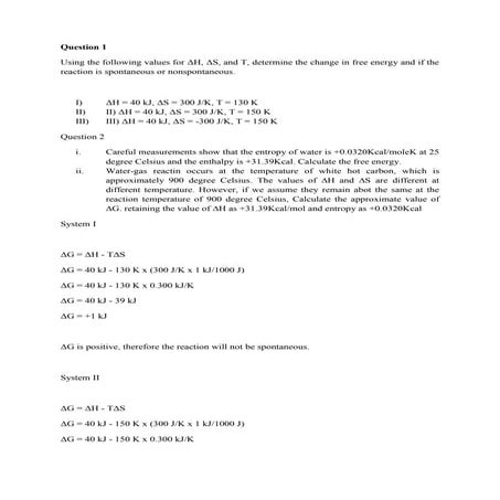 Gibbs energy questions | DOCX | Chemistry | Science