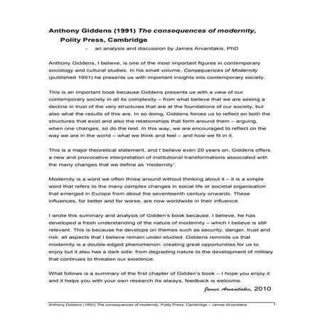 Giddens 1991 chapter-1_arvanitakis | PDF