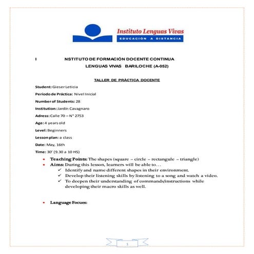 Lesson Plan - Class 1 | DOCX