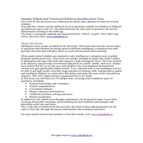 Gifted Children sample test | PDF