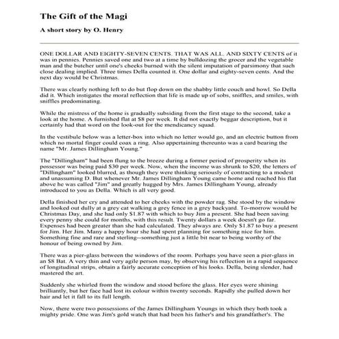 Gift of the magi by o.henry | DOCX