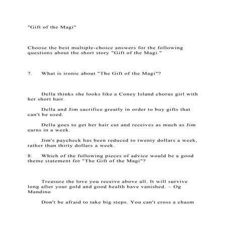 Gift of the Magi Choose the best multiple-choice answers for.docx