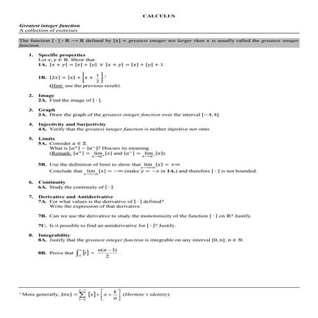 Greatest Integer Function A Collection Of Calculus Problems Pdf