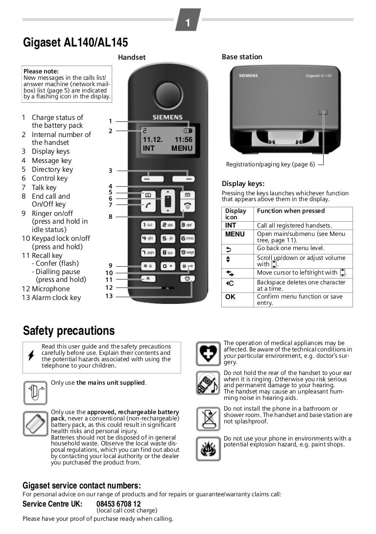 Gigaset AL140 AL145 Telephone Manual