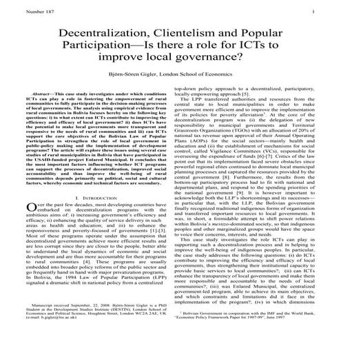 Decentralization, Clientelism and Popular Participation: Is there a ...