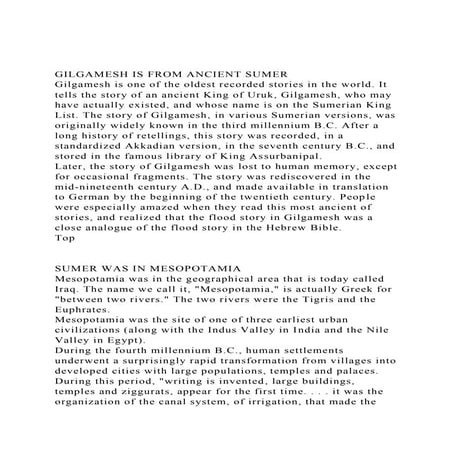 GILGAMESH IS FROM ANCIENT SUMERGilgamesh is one of the oldest .docx