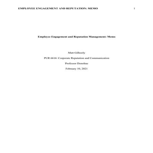 Employee Engagement and Reputation Management: Memo | PDF