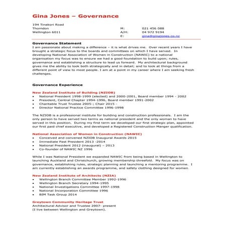 Gina Jones Governance CV | PDF