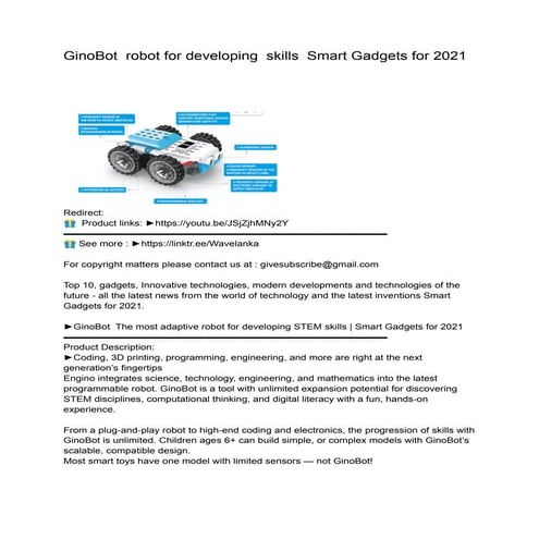 Gino bot robot for developing skills smart gadgets for 2021 | PDF