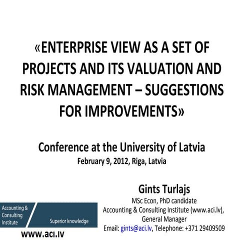Project view of enterprise - suggested improvements in valuation and ...